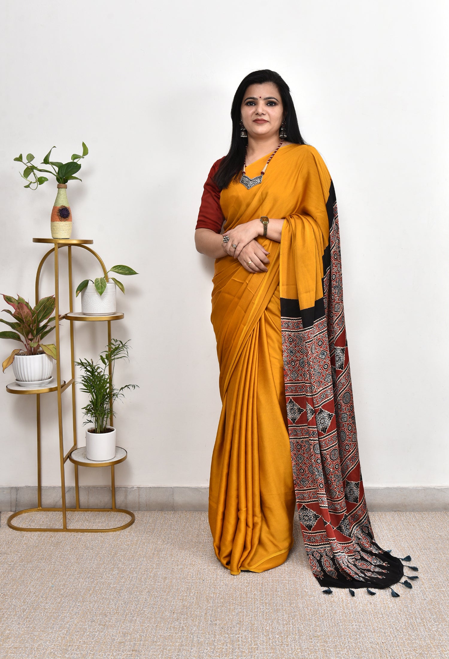 HIMANI : AJRAKH PALLU MODAL SILK SAREE – EkBanni