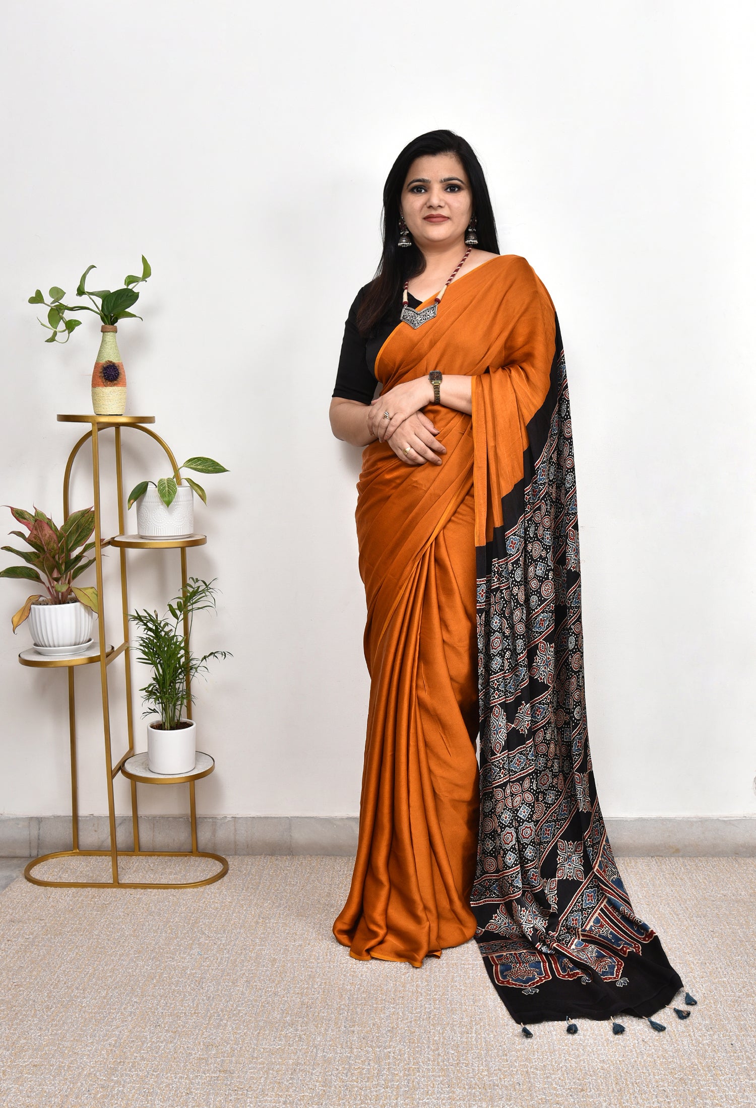 NAGMA : AJRAKH PALLU MODAL SILK SAREE – EkBanni