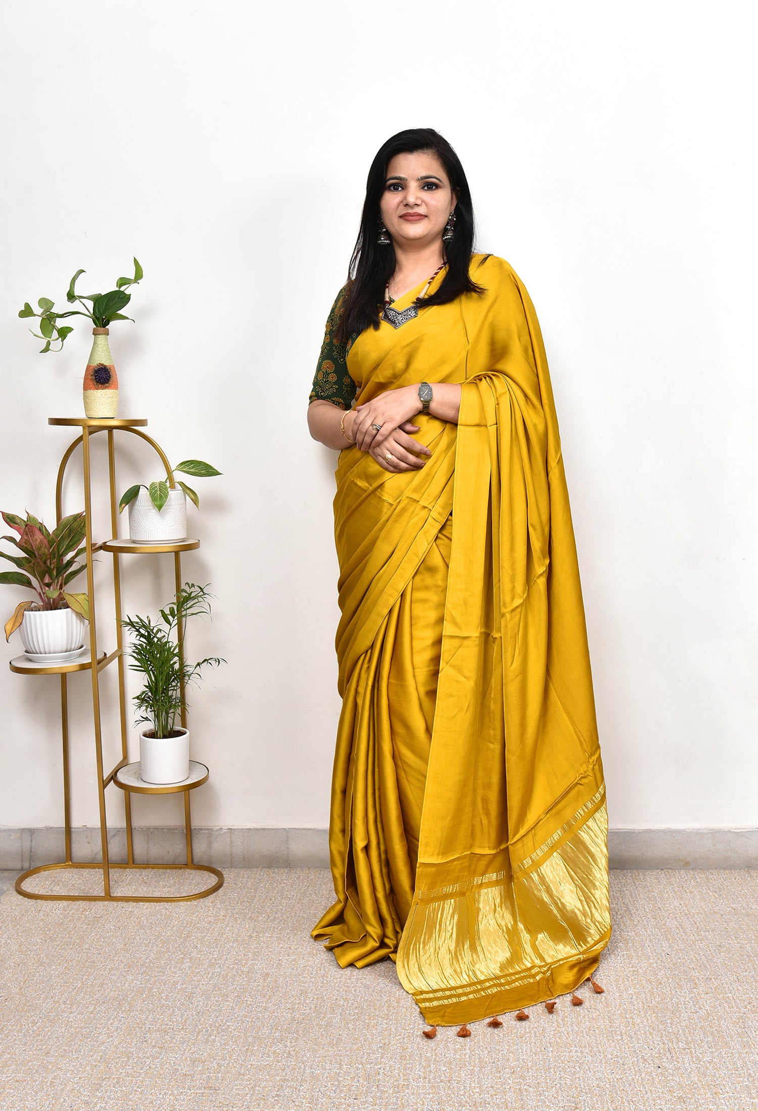 SIMRAN : PLAIN MODAL SILK SAREE WITH TISSUE PALLU – EkBanni