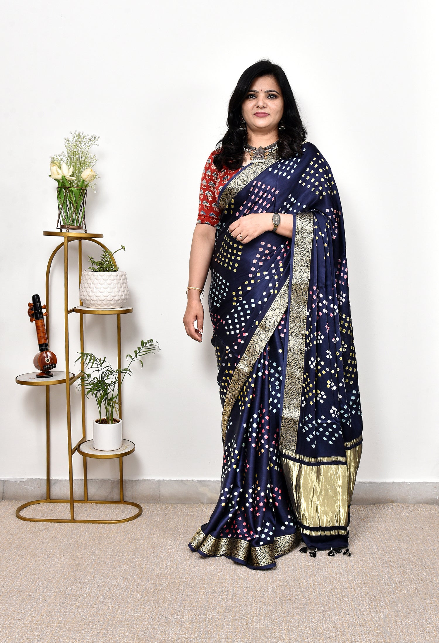 SAJNI : HANDAMDE BANDHANI MODAL SILK SAREE WITH ZARI BORDER AND PALLU ...